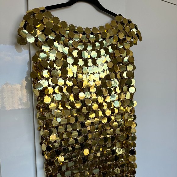Dresses | New Beautiful Gold Mirror Disk Mini Dresstop | Poshmark